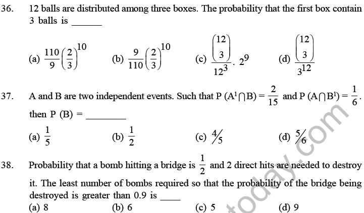 JEE Mathematics Probability MCQs Set A with Answers JEE Mathematics Probability MCQs Set A with Answers